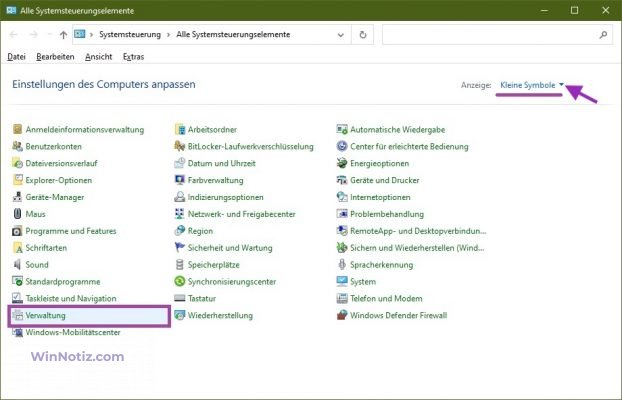 Verwaltungsprogramme in Windows 10 öffnen - WinNotiz.com
