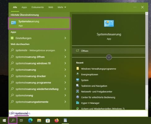 Klassische Systemsteuerung in Windows 10 öffnen - WinNotiz.com