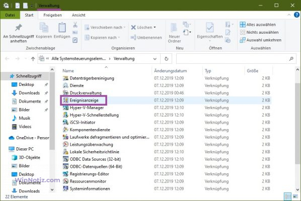 Ereignisanzeige Windows 10 öffnen - WinNotiz.com