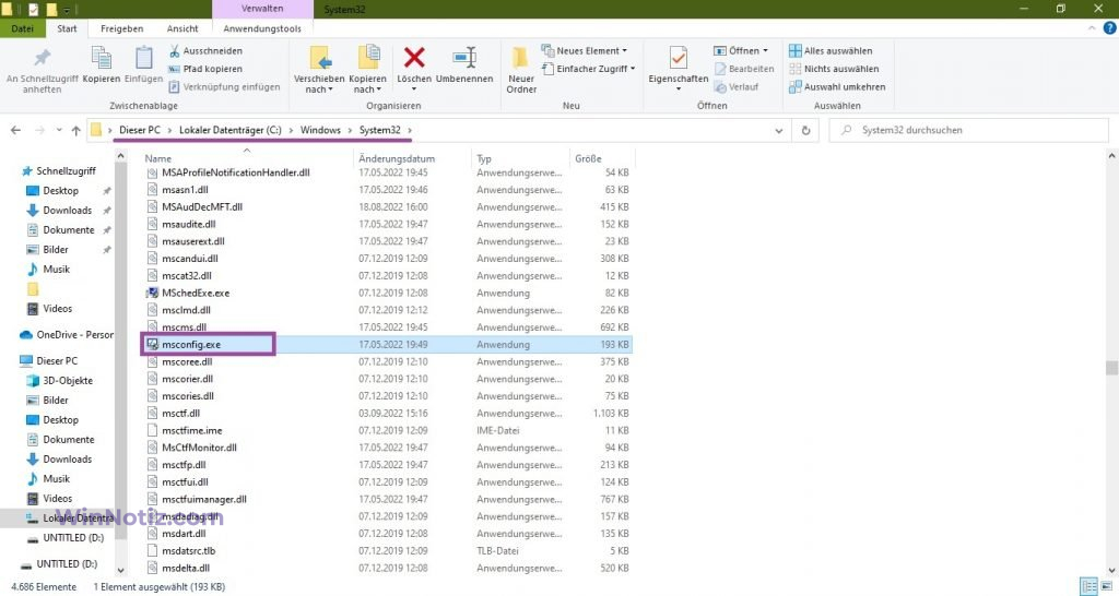 Dienstprogramm MSConfig in Windows öffnen - WinNotiz.com