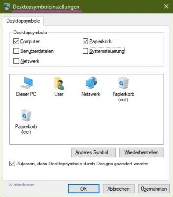 Standart Desktopsymbole (Icons) in Windows 10 anzeigen - WinNotiz.com