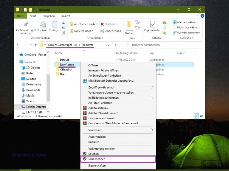 Benutzerordner in Windows 10 umbenennen - WinNotiz.com