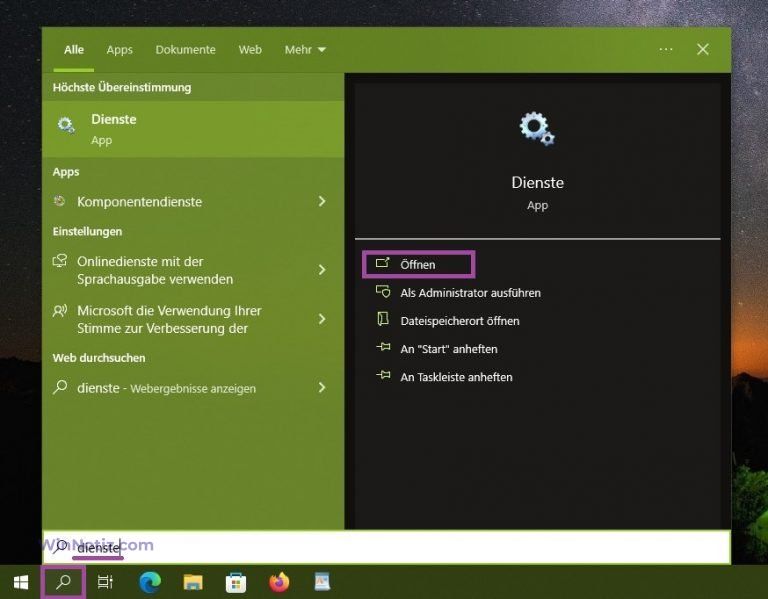 Dienste in Windows 10 öffnen - 9 Wege - WinNotiz.com