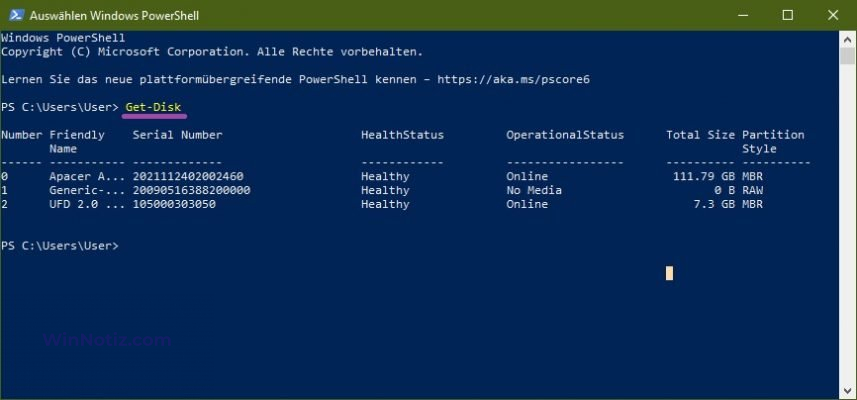Anzeigen von Detailinformationen zu einer Festplatte mit Windows ...