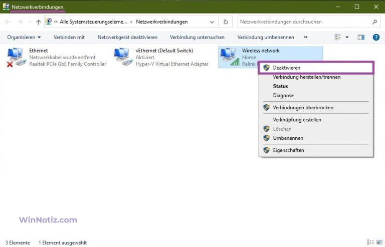 Aktivieren oder Deaktivieren des Netzwerkadapters in Windows - WinNotiz.com