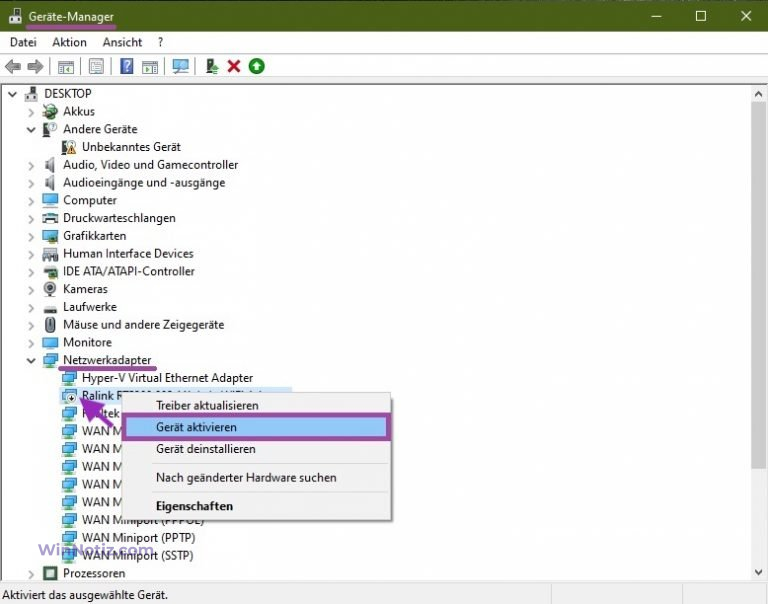 Aktivieren oder Deaktivieren des Netzwerkadapters in Windows - WinNotiz.com