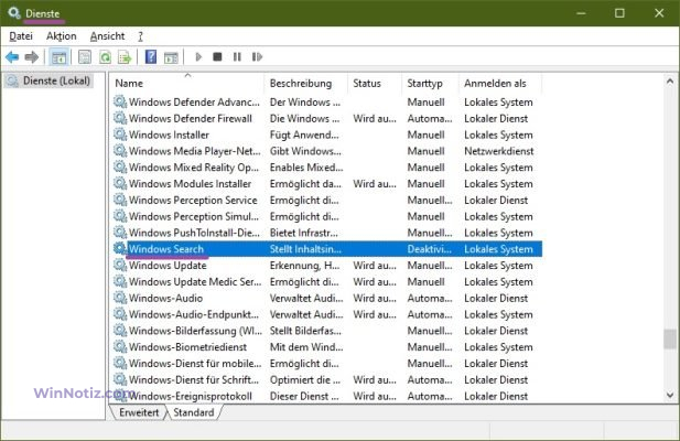 Search-Indizierung in Windows 10 aktivieren oder deaktivieren - WinNotiz.com