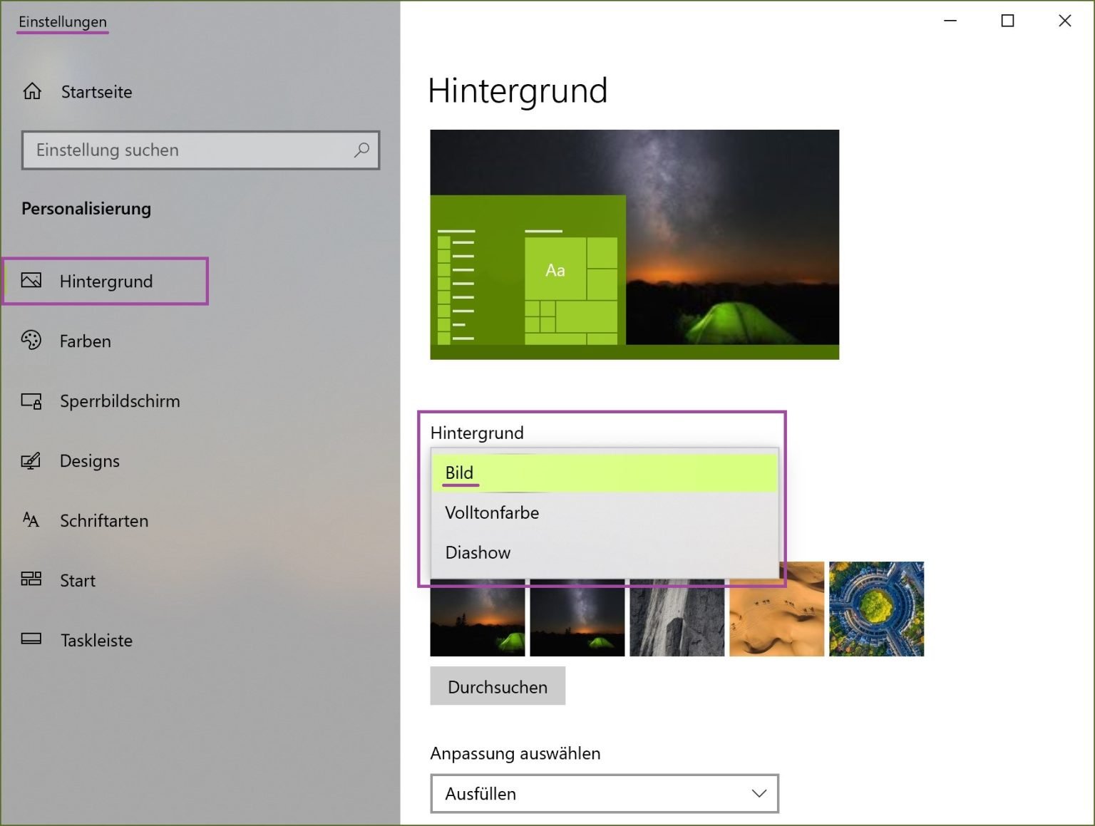 Hintergrundbild ändern - Windows 10 - WinNotiz.com