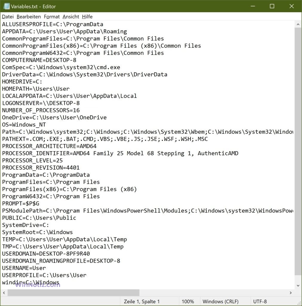 Umgebungsvariablen in Windows 10 - WinNotiz.com
