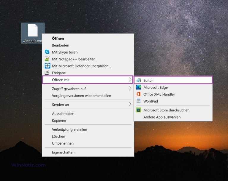 XML-Datei öffnen/erstellen: Windows 10 - WinNotiz.com