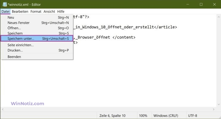 XML-Datei öffnen/erstellen: Windows 10 - WinNotiz.com