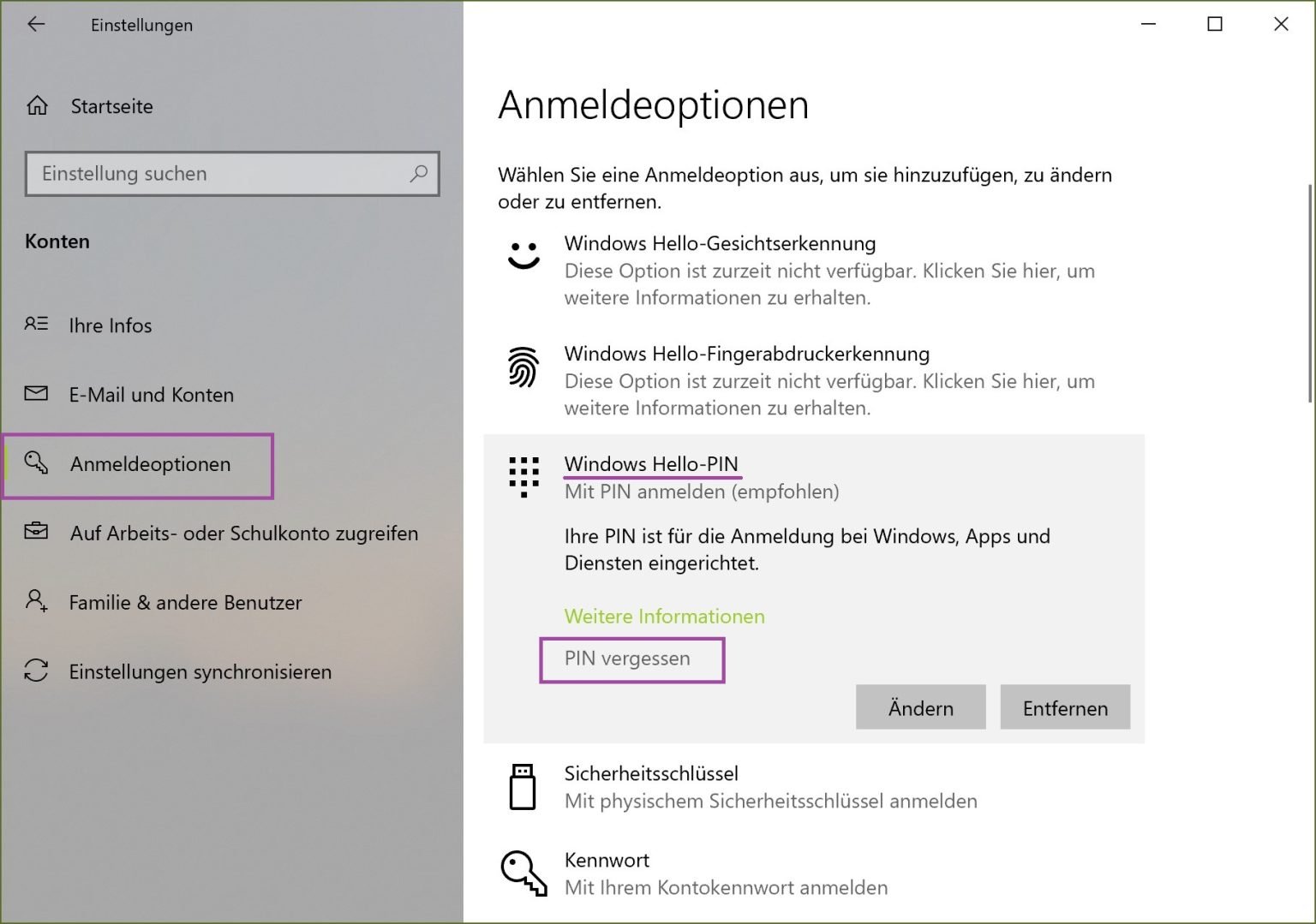 PIN in Windows 10 Benutzerkonto einrichten/ändern - WinNotiz.com