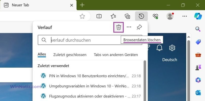 Browserverlaufs anzeigen und löschen: Microsoft Edge - WinNotiz.com