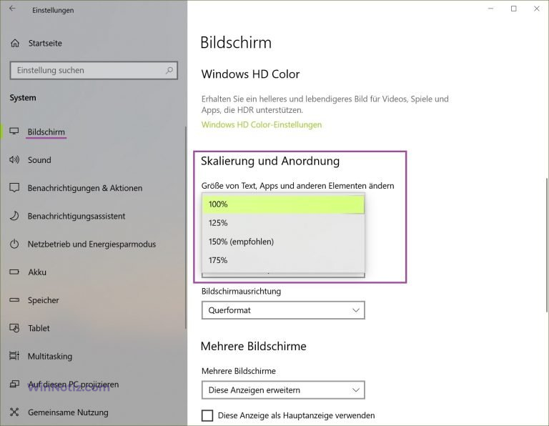 Zweiten Bildschirm in Windows 10 einrichtet - WinNotiz.com
