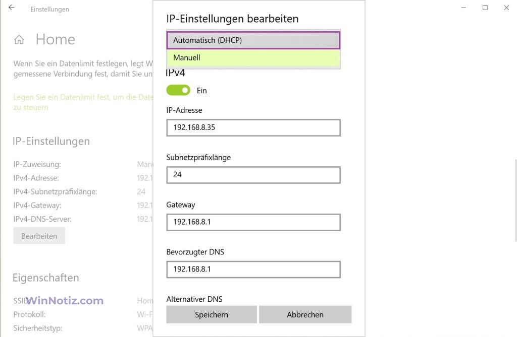 IP-Adresse automatisch in Windows konfigurieren - WinNotiz.com