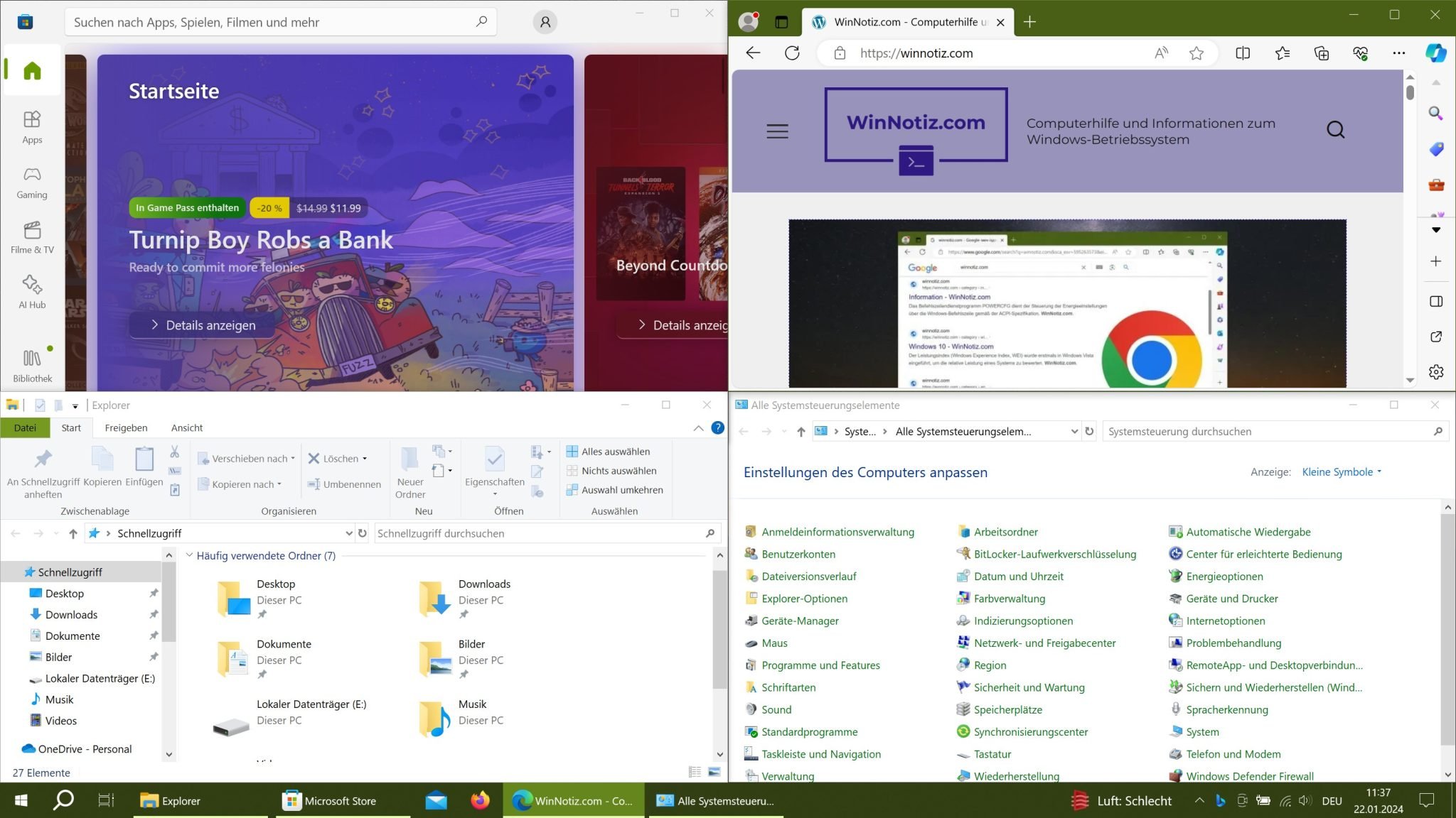Verwendung von Snap Assist : Windows 10 - WinNotiz.com