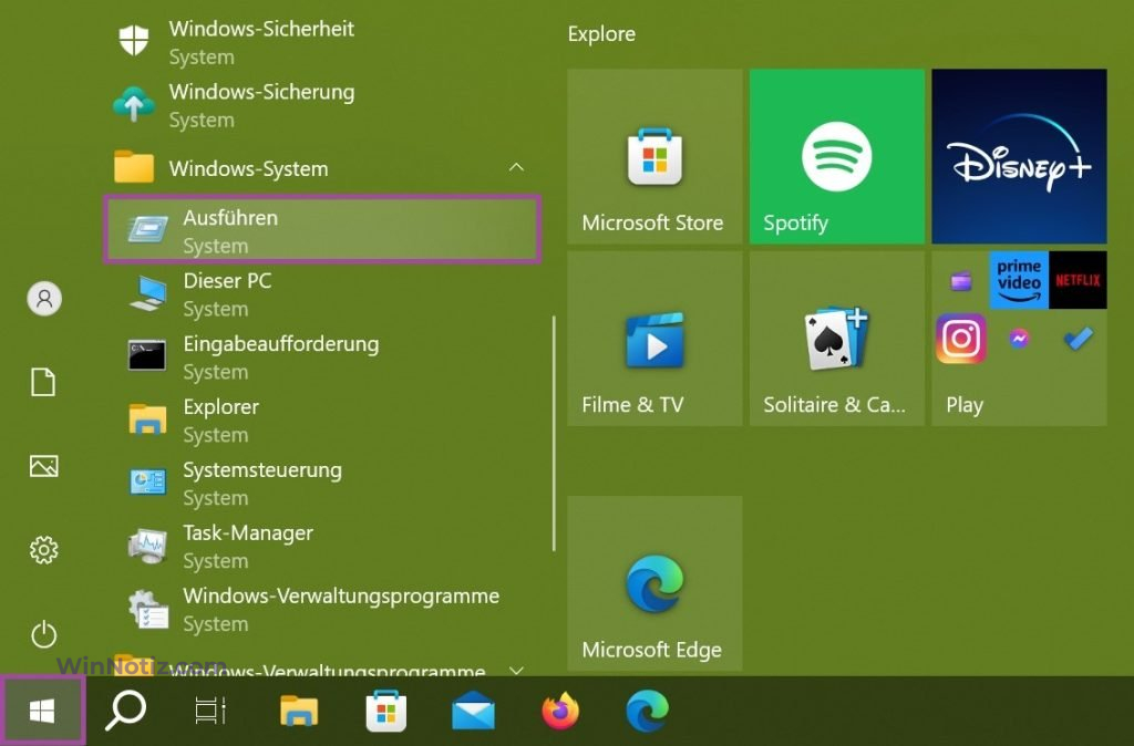 Ausführen Befehlsfenster öffnen - Windows - WinNotiz.com