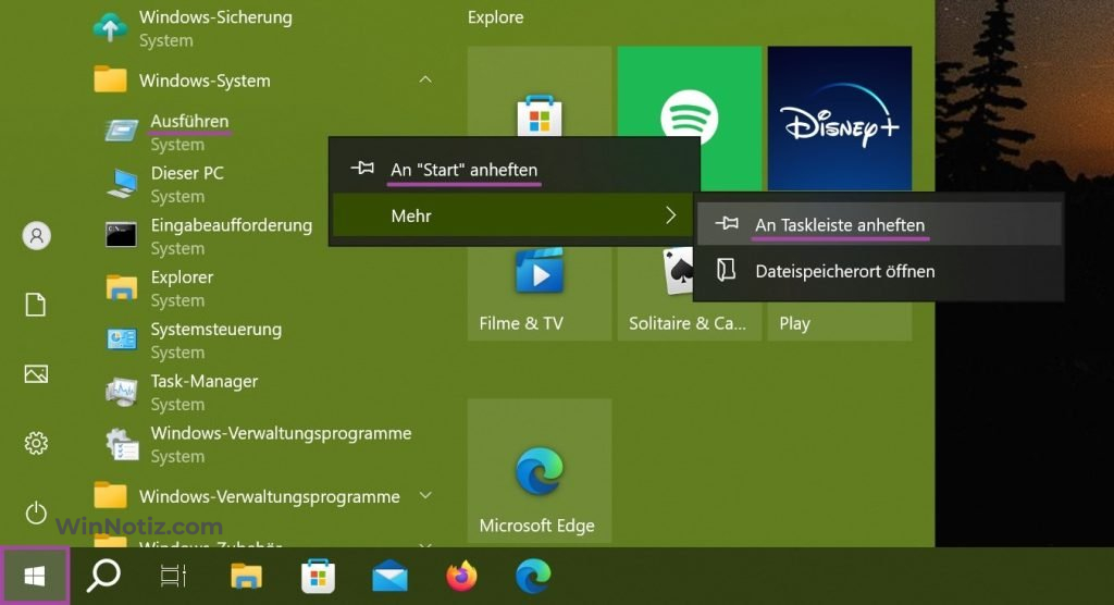 Ausführen Befehlsfenster öffnen - Windows - WinNotiz.com