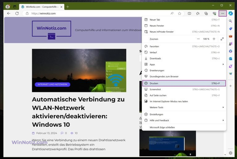 Webseite als PDF-Datei speichern : Microsoft Edge - WinNotiz.com Webseite als PDF-Datei speichern : Microsoft Edge - WinNotiz.com