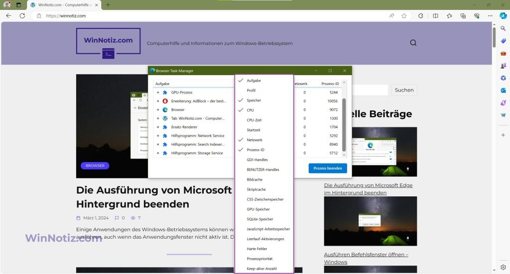 Task-Manager öffnen: Microsoft Edge - WinNotiz.com