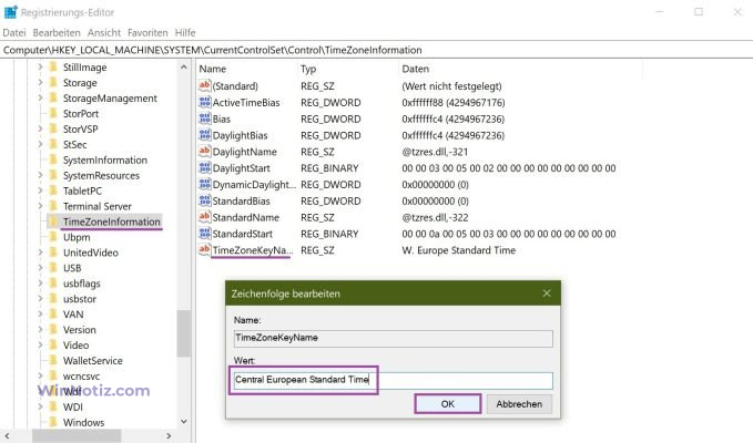 Zeitzone einstellen: Windows 10 - WinNotiz.com