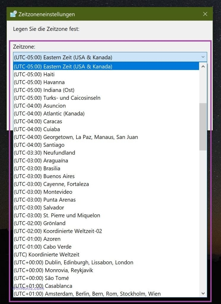 Zeitzone einstellen: Windows 10 - WinNotiz.com