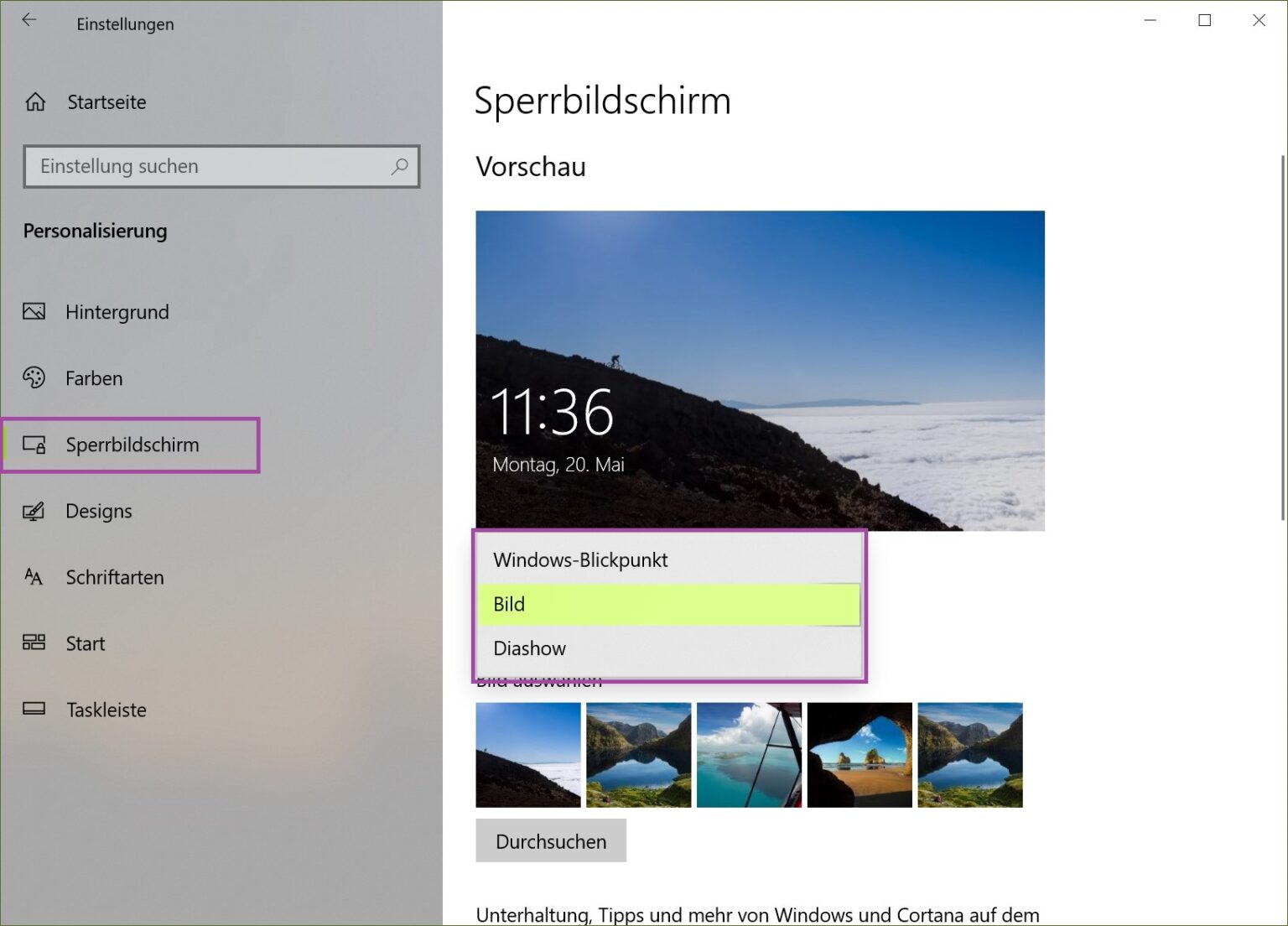 Hintergrund für den Sperrbildschirm ändern: Windows 10 - WinNotiz.com