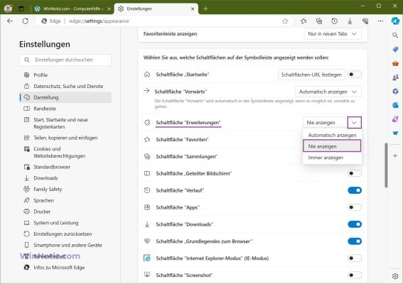 Microsoft Edge: Symbolleiste anpassen - WinNotiz.com