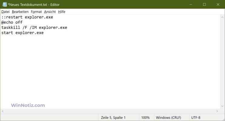 Windows-Explorer (explorer.exe) neu starten - WinNotiz.com