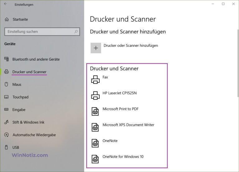 Alle installierten Drucker auflisten: Windows 10 - WinNotiz.com