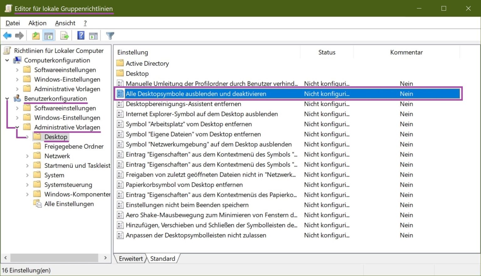 Alle Desktopsymbole ausblenden: Windows 10 - WinNotiz.com