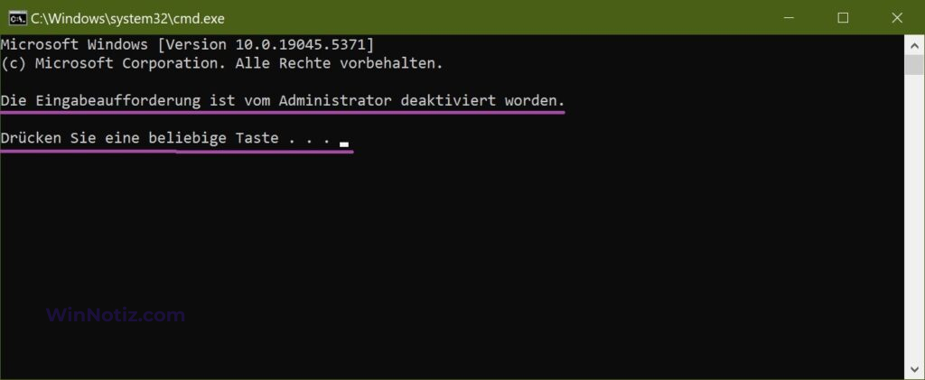 Verwendung der Eingabeaufforderung deaktivieren (cmd.exe) - WinNotiz.com