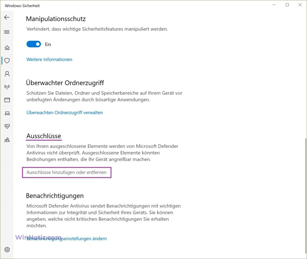 Ausnahmen für Windows Defender hinzufügen: Windows 10 - WinNotiz.com