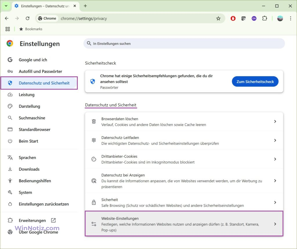 Benachrichtigungen im Google Chrome-Browser deaktivieren - WinNotiz.com
